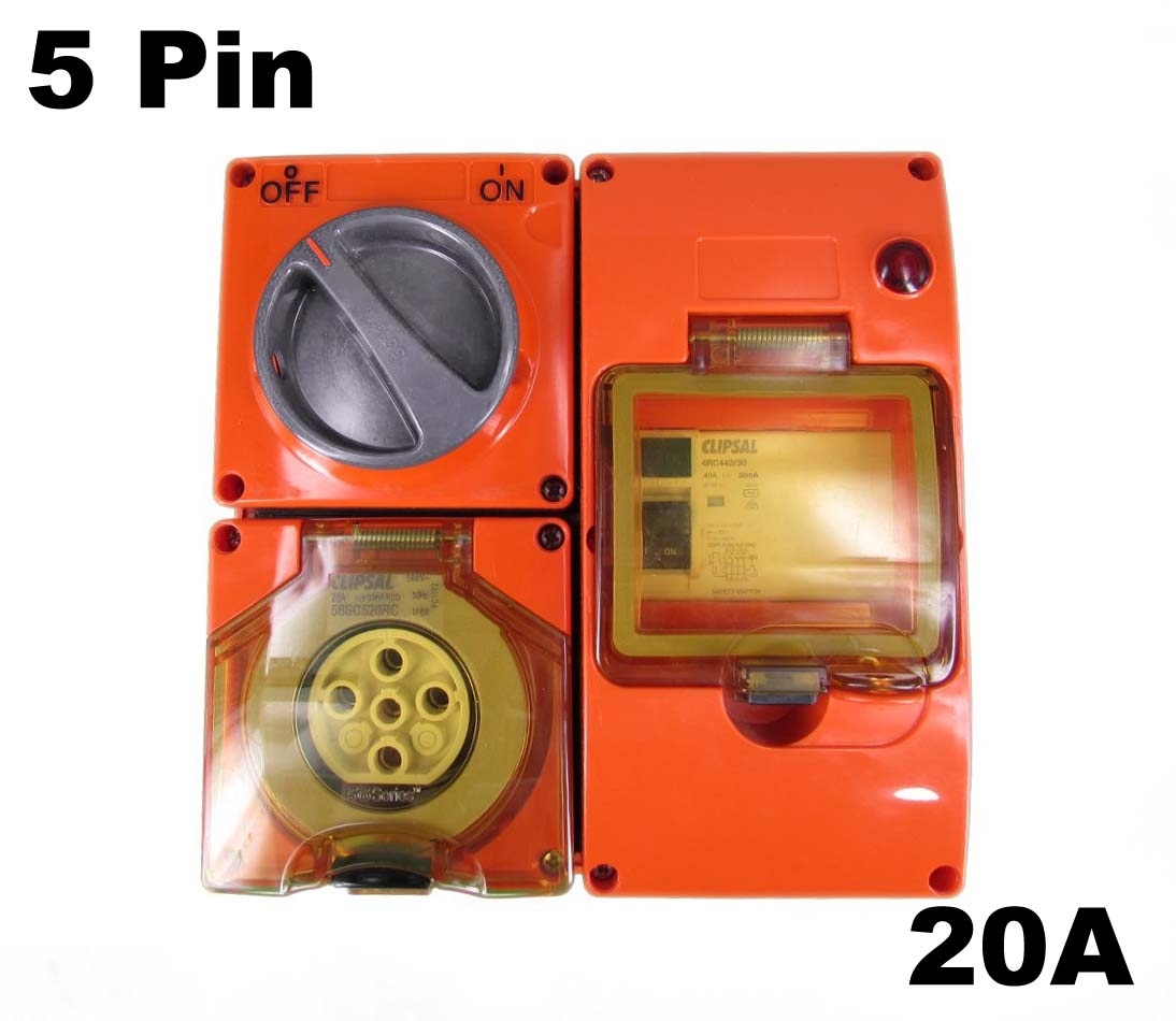 Clipsal 56SC520RC 20A RCD Protected Switched Socket Outlet 500V, 20A, 5 ...