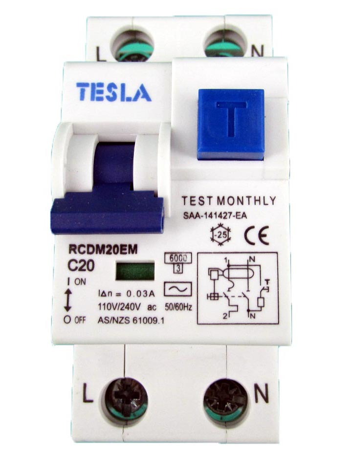 Tesla 20 Amp RCD/MCB Safety Switch 6kA Electromagnetic Double Module