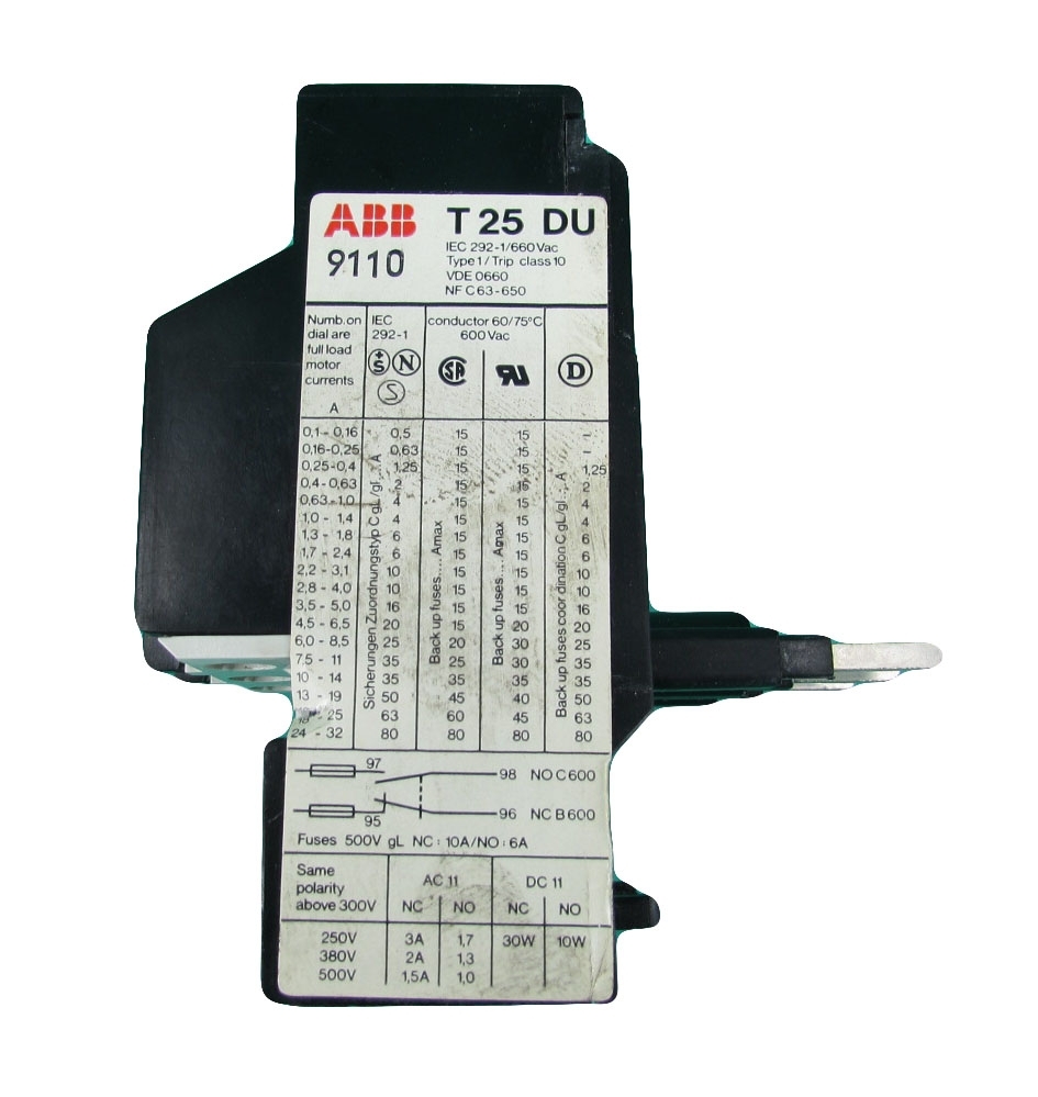ABB T25DU-9110 Adjustable Overload Relay 1.3-1.8A