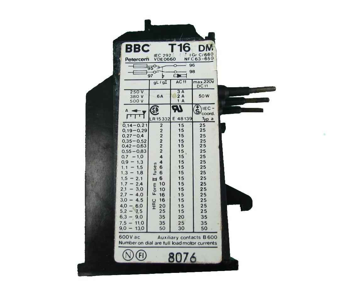 BBC T16 Adjustable Overload Relay 0.7-1A