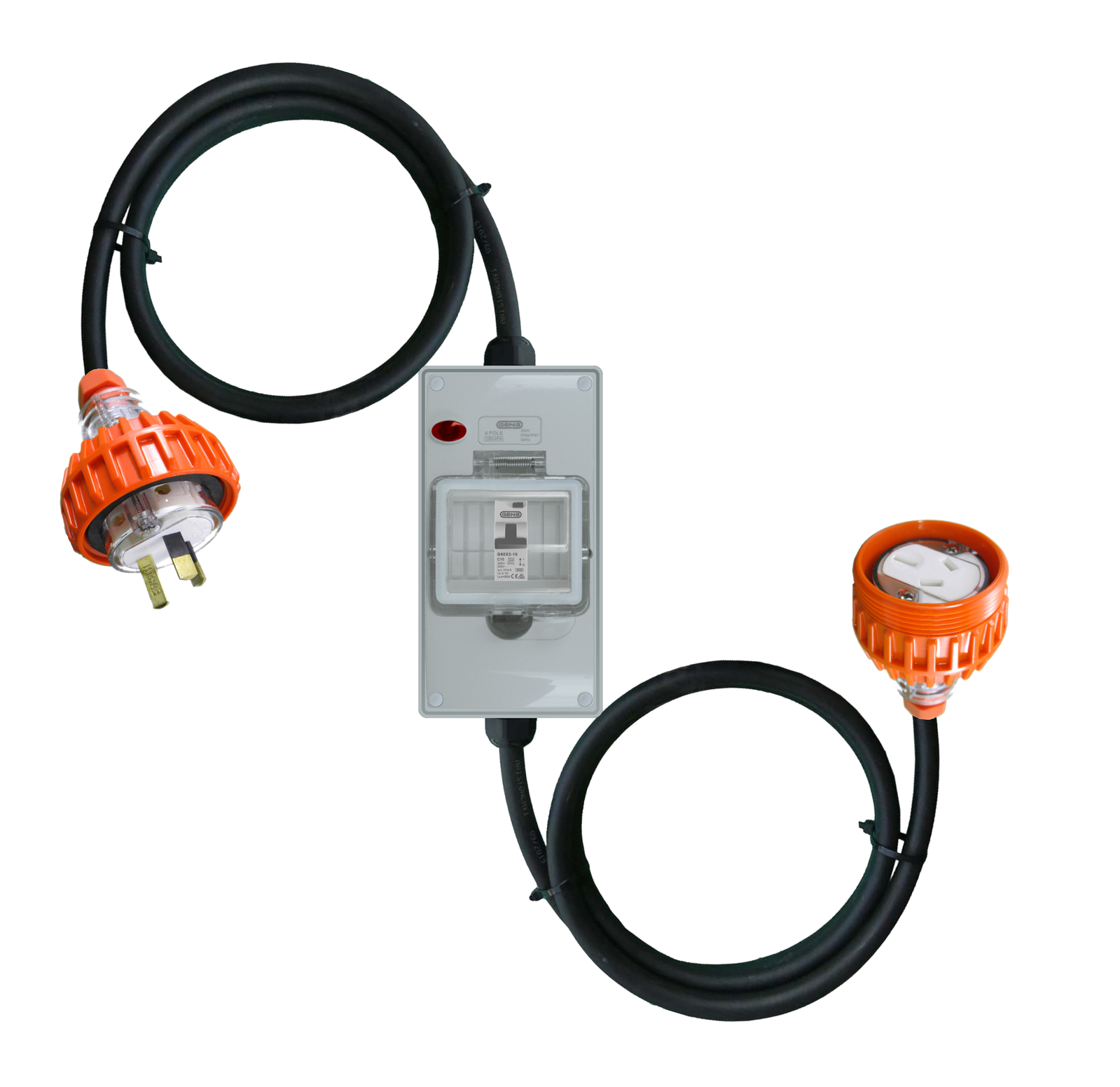 Power Adapter 3 Pin 10 Amp Single Phase to 3 Pin 15 Amp Single Phase Outlet/Socket RCBO Protected