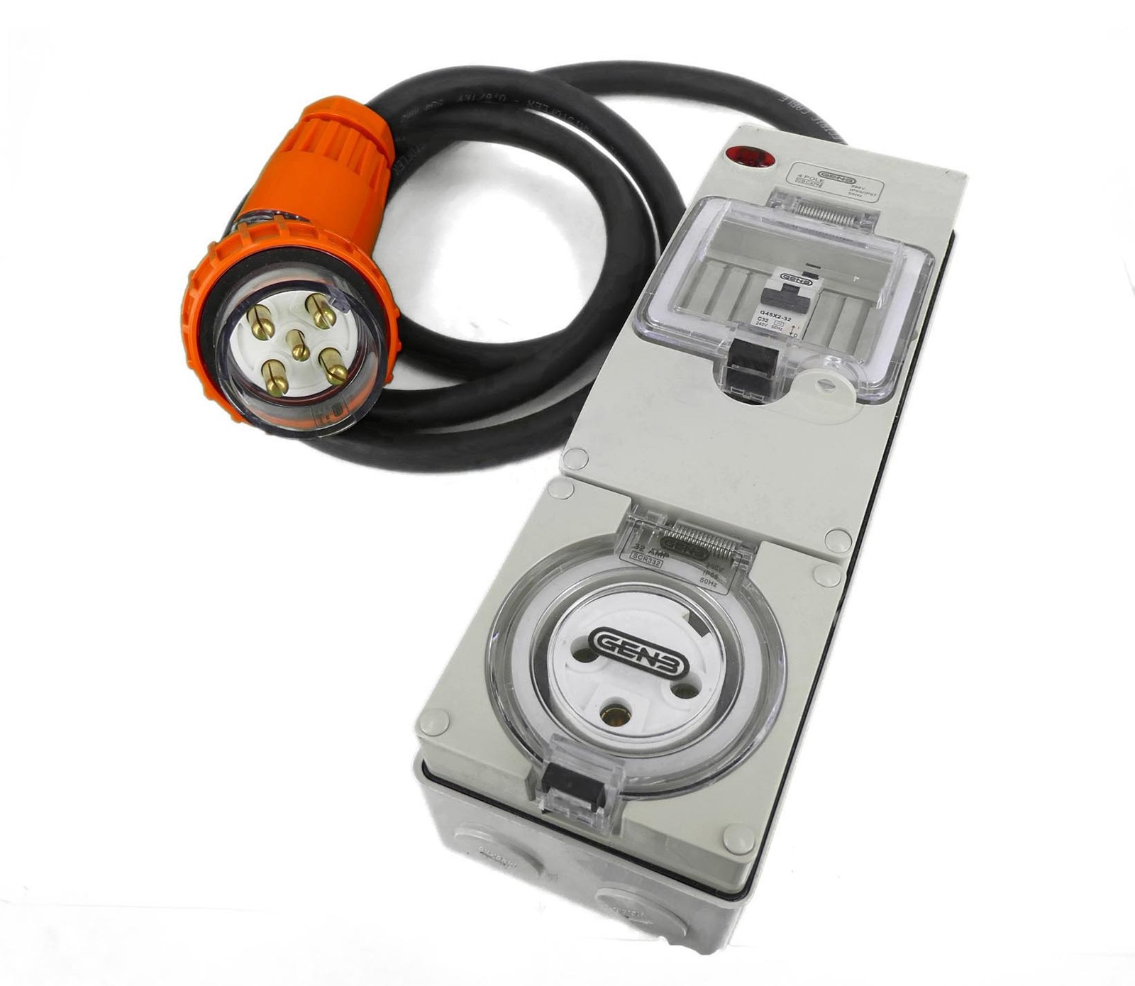 3 Phase To Single Phase Protected Adapter 5 Pin 32A Angled Plug to 3 ... 3 Phase To Single Phase Protected Adapter 5 Pin 32A Angled Plug to 3 ...