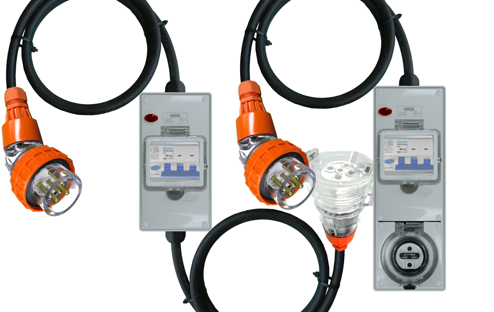 Power Adapter 5 Pin 32 Amp Three Phase to 5 Pin 20 Amp Three Phase Outlet/Socket RCBO Protected