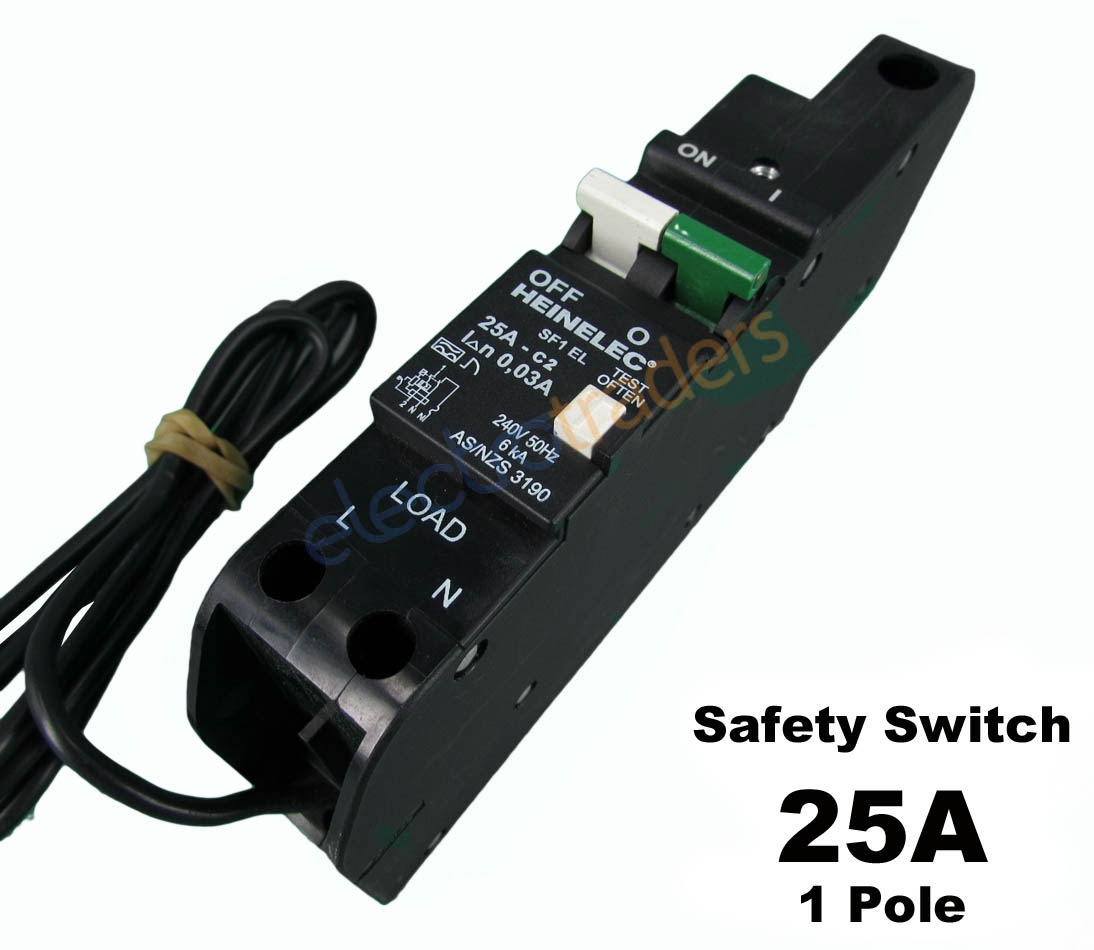 Heinemann SF1 EL C2 25A Single Pole 6kA RCBO Safety Switch