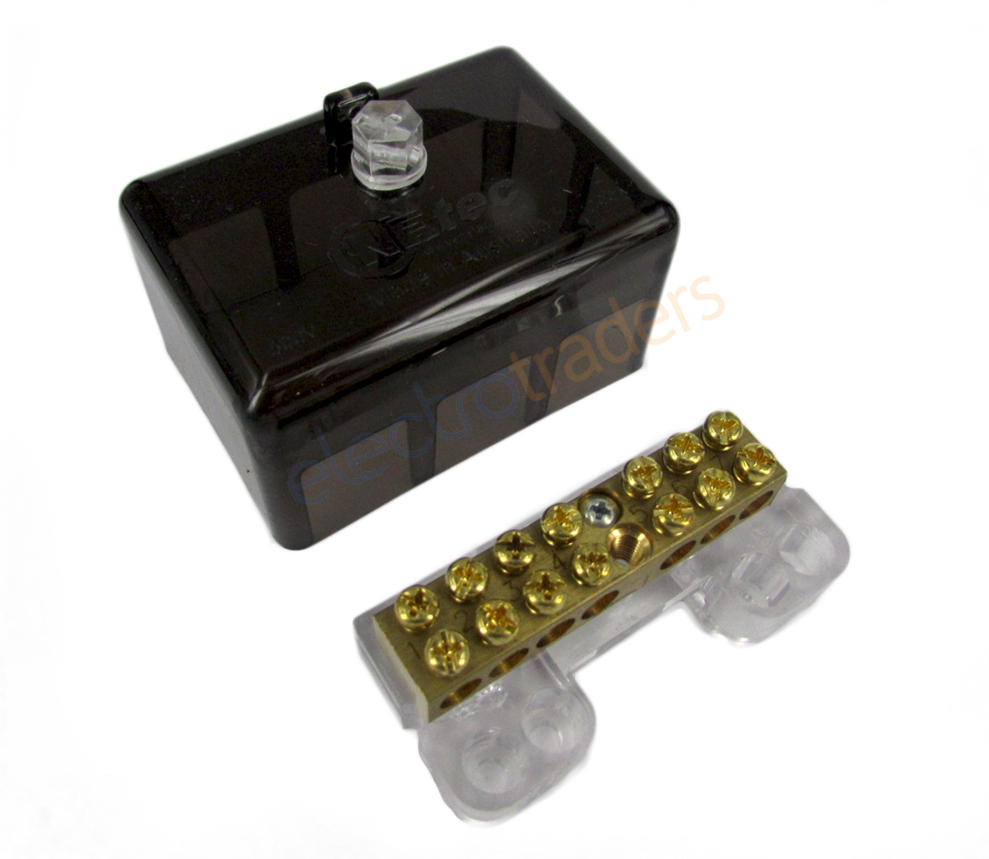 Netec 7 Hole Neutral / Active Link Black Cover Numbered Terminals 100A 500V