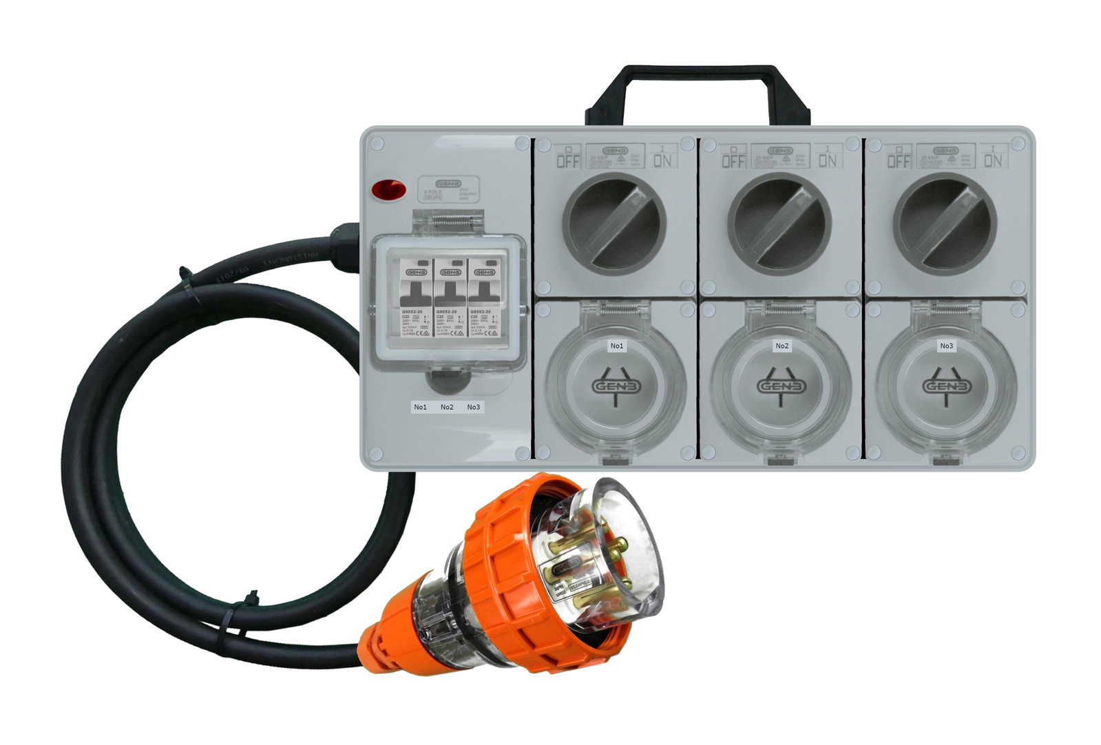 Power Board 5 Pin 20A to 3 Pin 20A Flat RCBO Protected