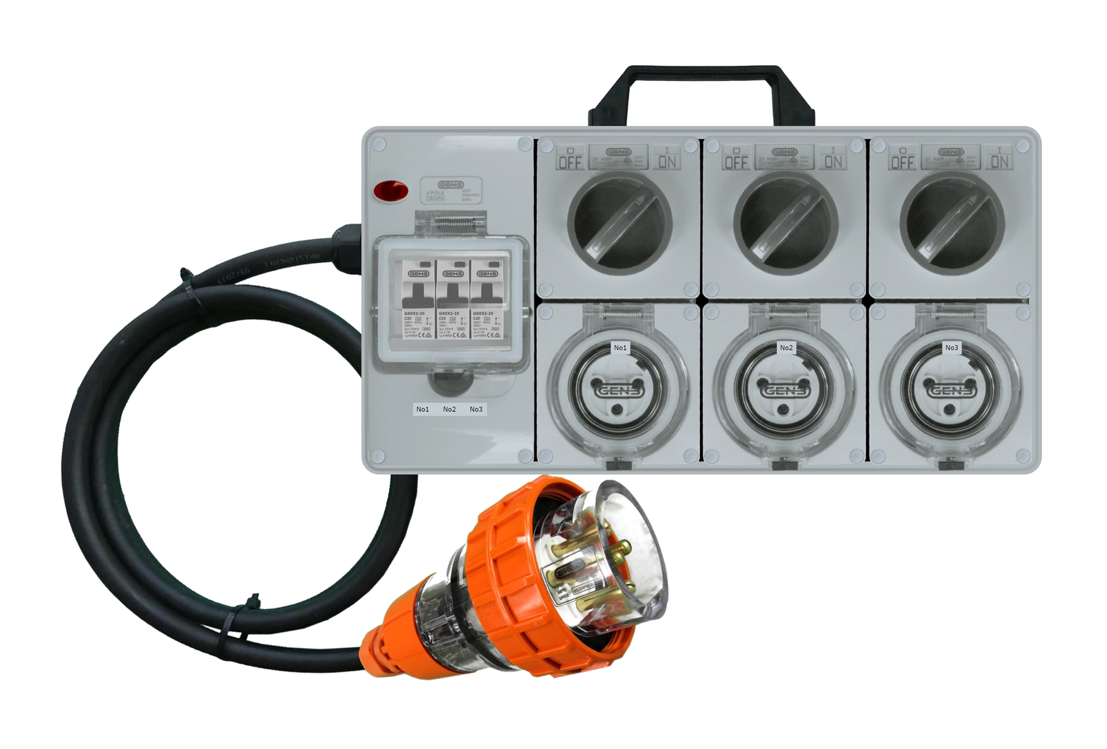 Power Board 5 Pin 20A to 3 Pin 20A Round RCBO Protected