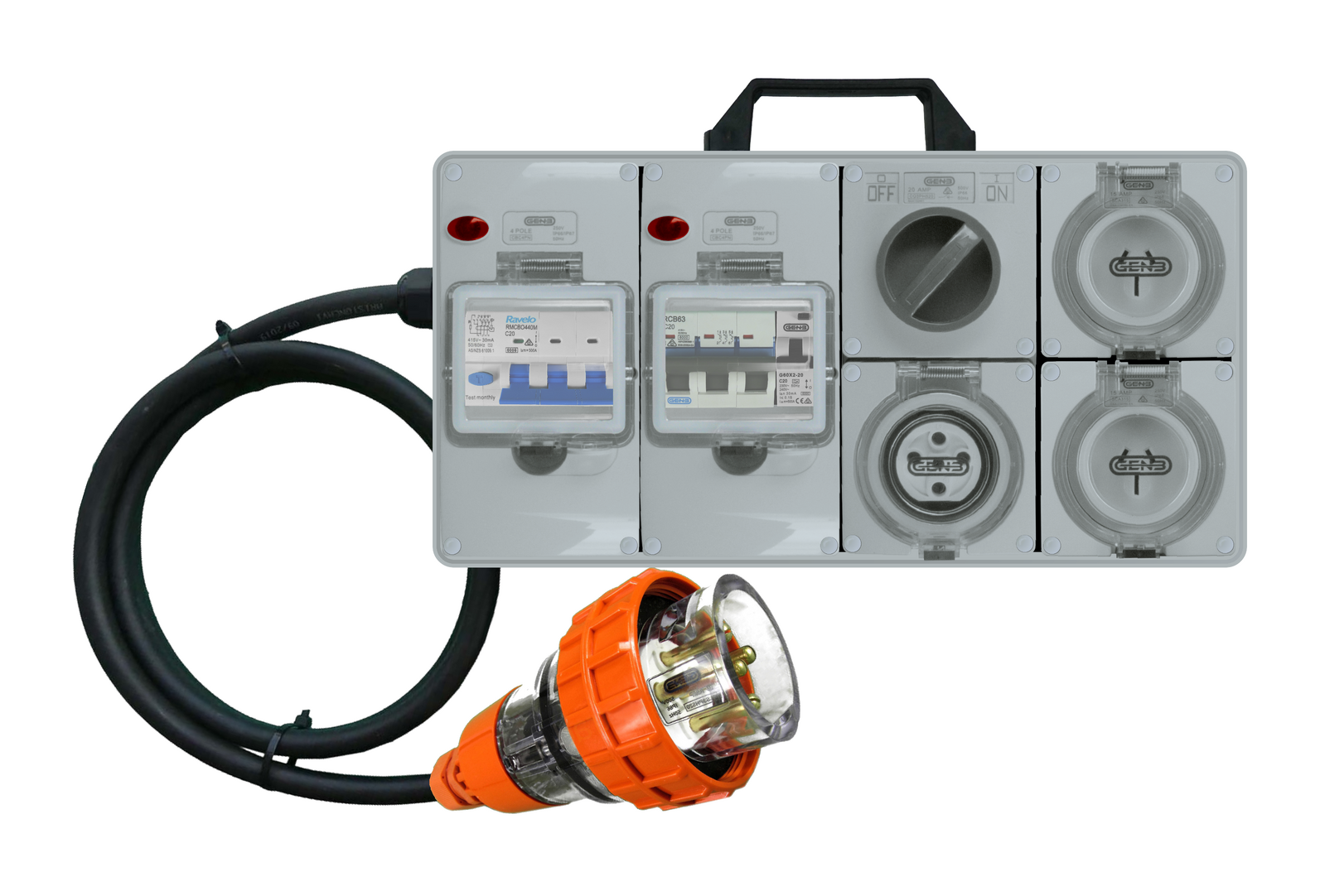 Power Board 5 Pin 20A to 5 Pin 20A and 3 Pin 15A RCBO Protected