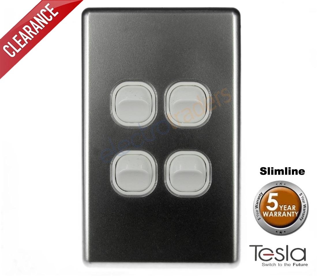 Light Switch 4 Gang Tesla Slimline Series Silver
